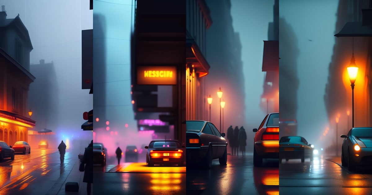 Lexica - Street scene at night partial fog with street light and parked ...