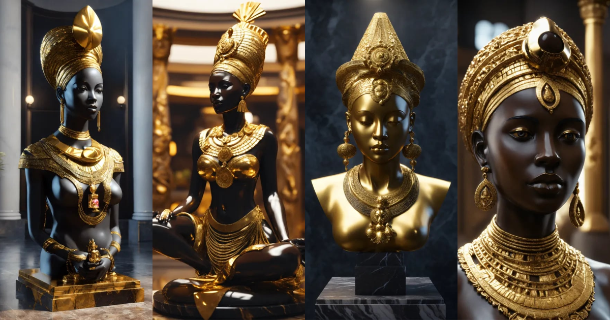 Lexica - A Statue from a beautiful african goddess Statue, dark marble ...
