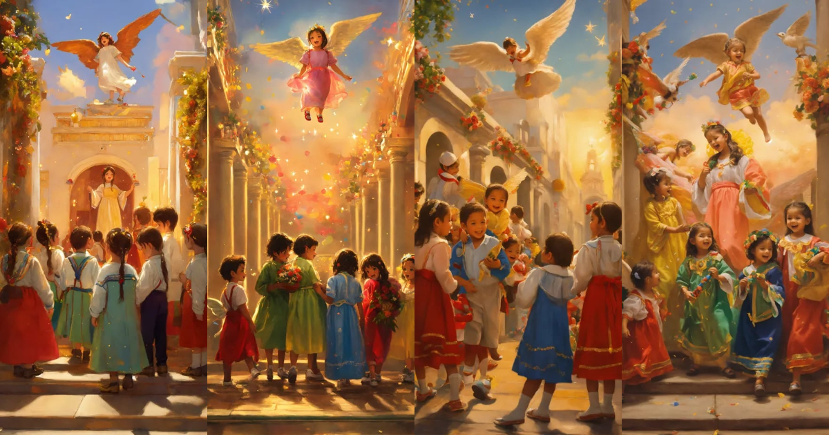 Lexica - Niños y niñas festejando el Día de los Angelitos heaven
