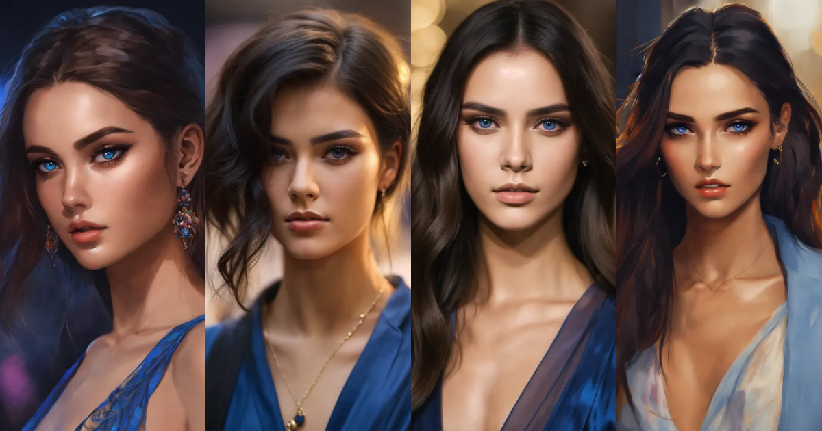 Lexica - Portrait draw a beautiful girl with dark hair, and indigo eyes ...