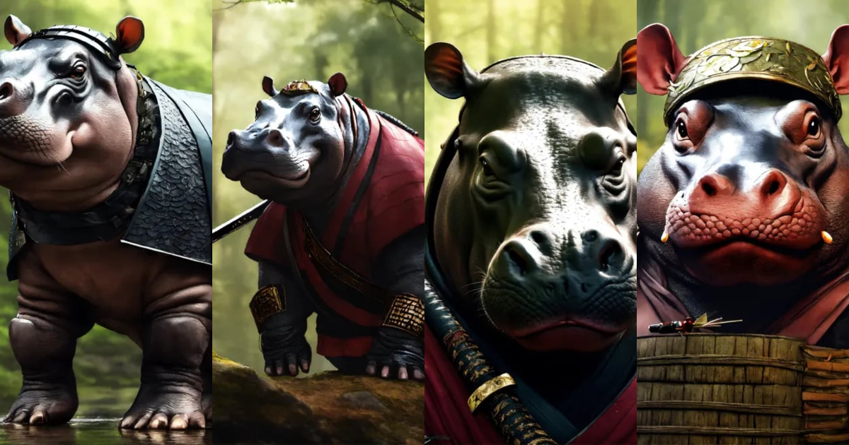 Lexica - Hippo samurai. Forest. Hyper realistic.