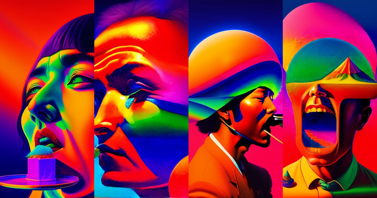 Lexica - A colorful vibrant closeup portrait of a magician licking a ...