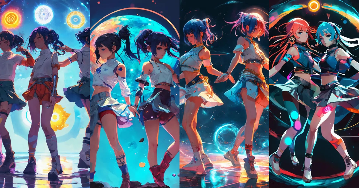 Lexica - 2D sci fi Chakra symbols girls dancing anime style