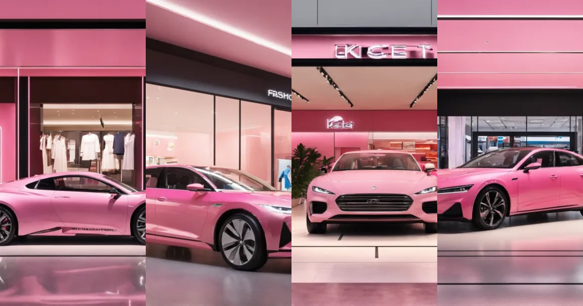 Lexica - Indoor, inside mall, small store, car rental store, pink car ...