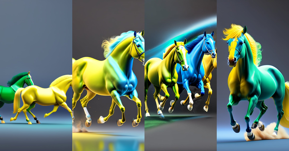 Lexica - One yellow horse, One green horse and One blue horse. No ...