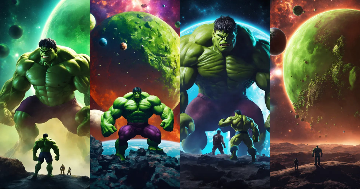 Lexica - Some Hulk together In Multiverse, space background, 2D render ...