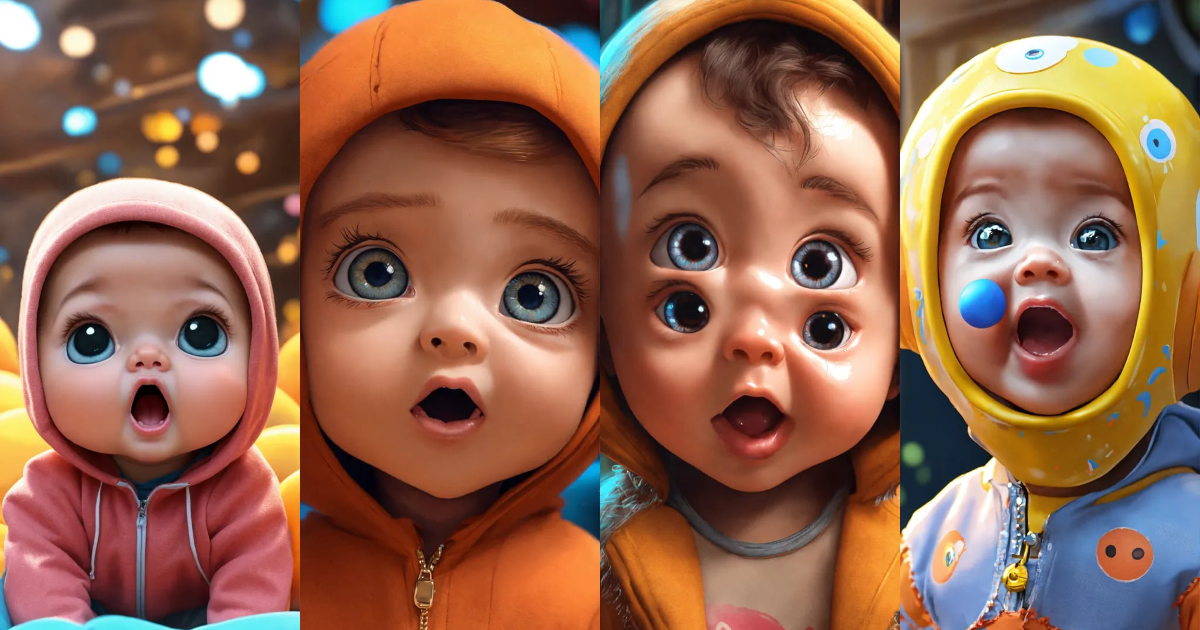 Lexica - Scream as a cute baby, cartoon effect, very big eyes. More ...