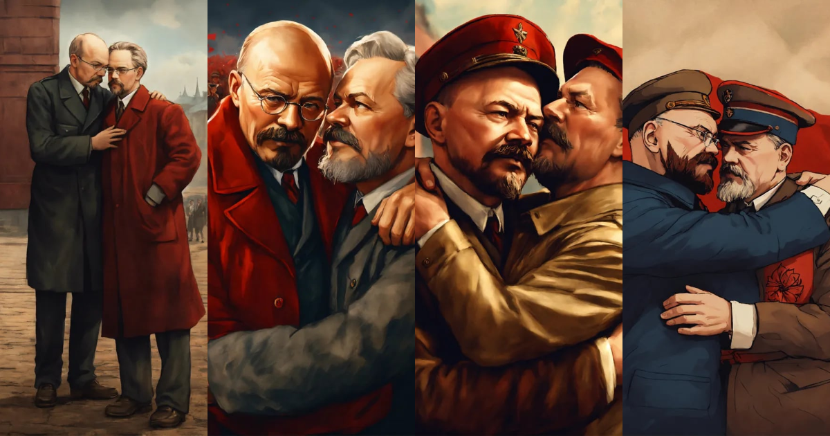 Lexica - Illustration Vladimir Lenin hugging Leon Trotsky. super ...