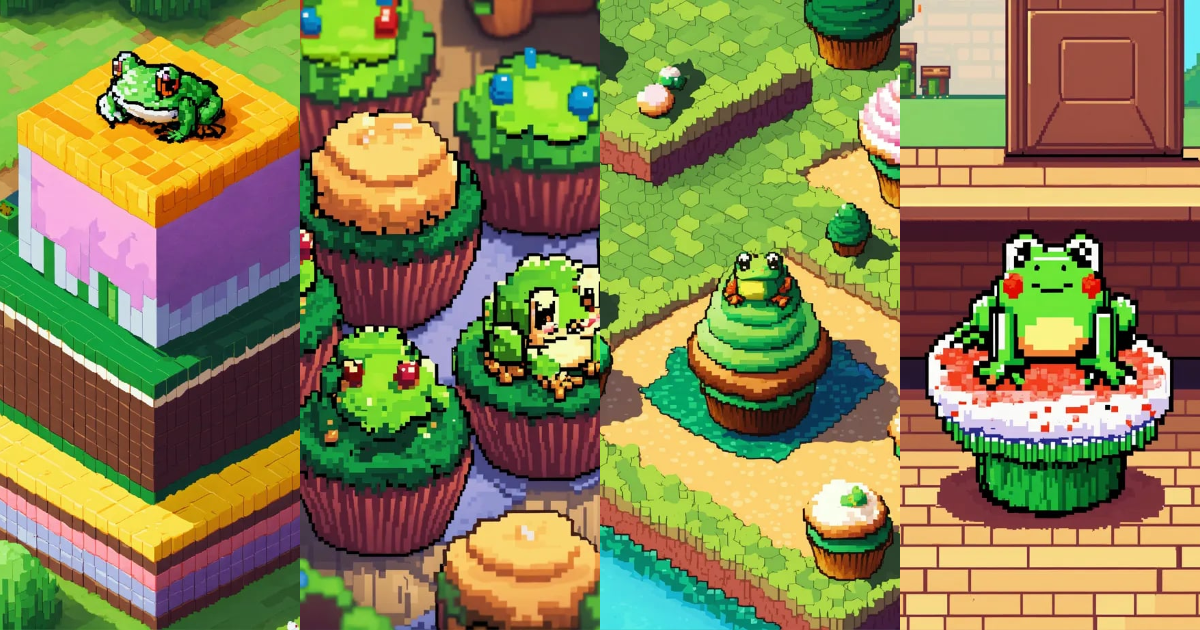 Lexica - Pixel art frog cupcake, cupcake bottom with blob resembling ...