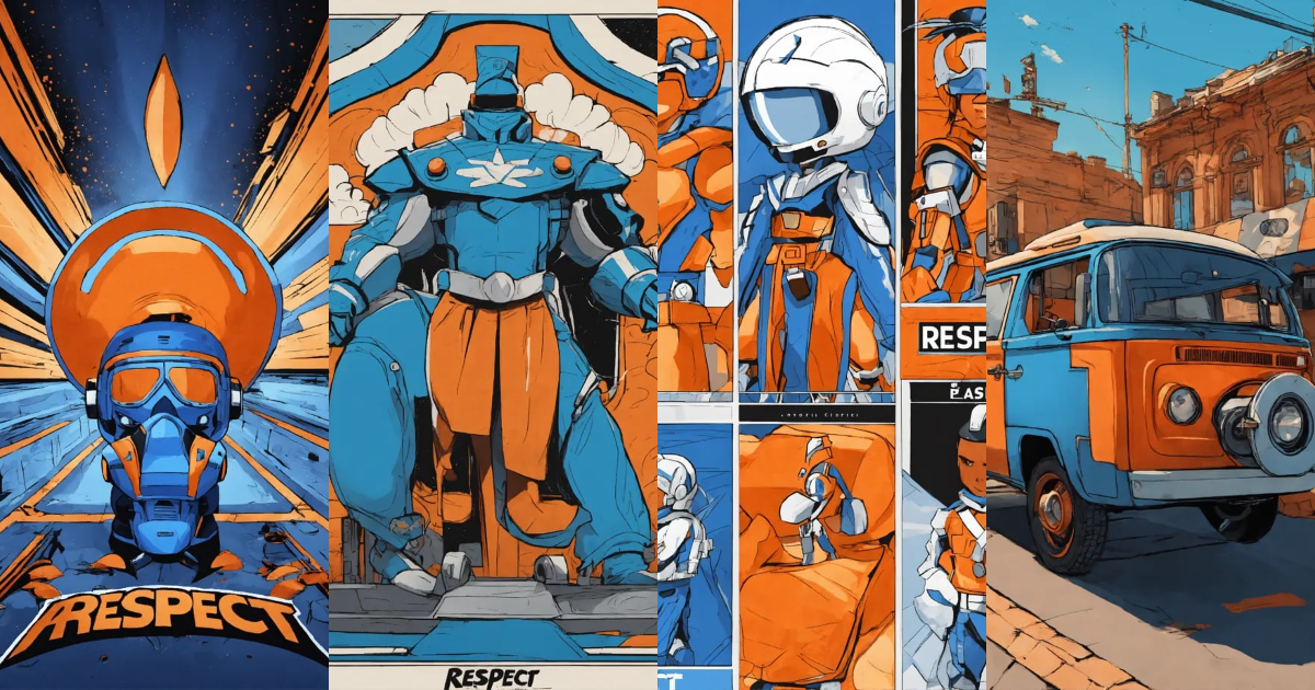 Lexica - Respect cartoon style, color blue-white, orange, black