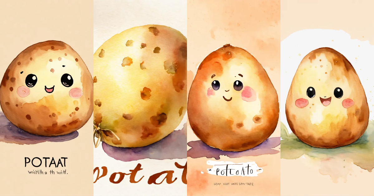 Lexica - A simple watercolor cute baby potato on its side with text ...