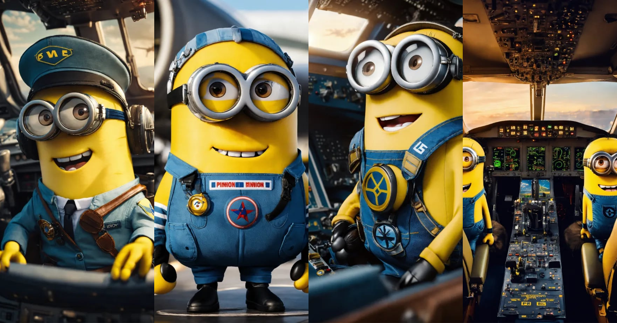 Lexica - Minions wearing pilots uniform in the cockpit of an aircraft