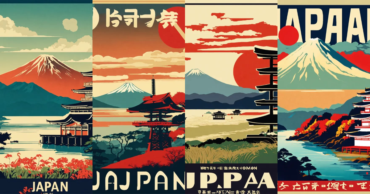 Lexica - Japan, travel poster, WPA style vintage screenprint, vector art