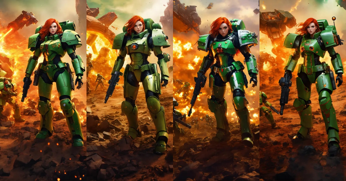 Lexica - Full body view of woman with red hair and green eyes, in full ...