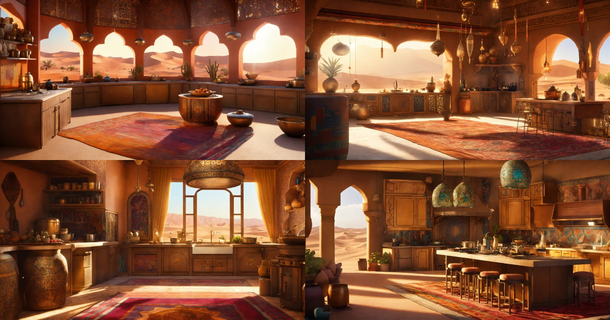 Lexica - Concept art of a large desert home kitchen, jakku, desert, hut ...