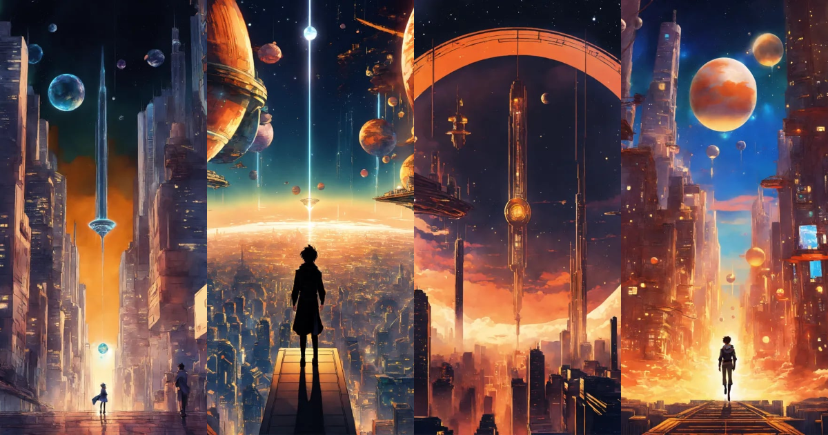 Lexica - Metropolis levitating in space, 2d anime manga style, epic ...