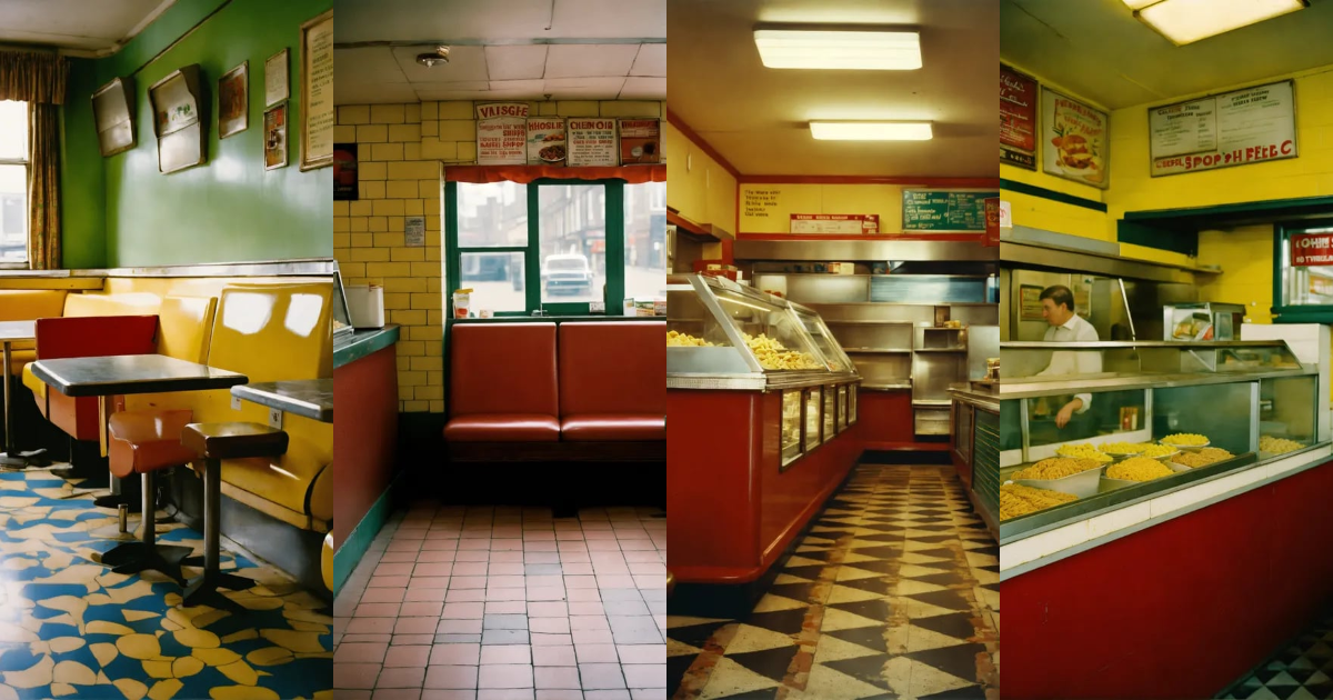 Lexica - Vintage glasgow chip shop interior by William eggleston