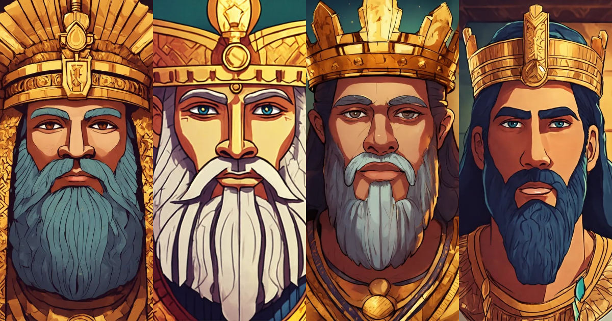 Lexica - King Nebuchadnezzar from the bible, 2d cartoon, face closeup