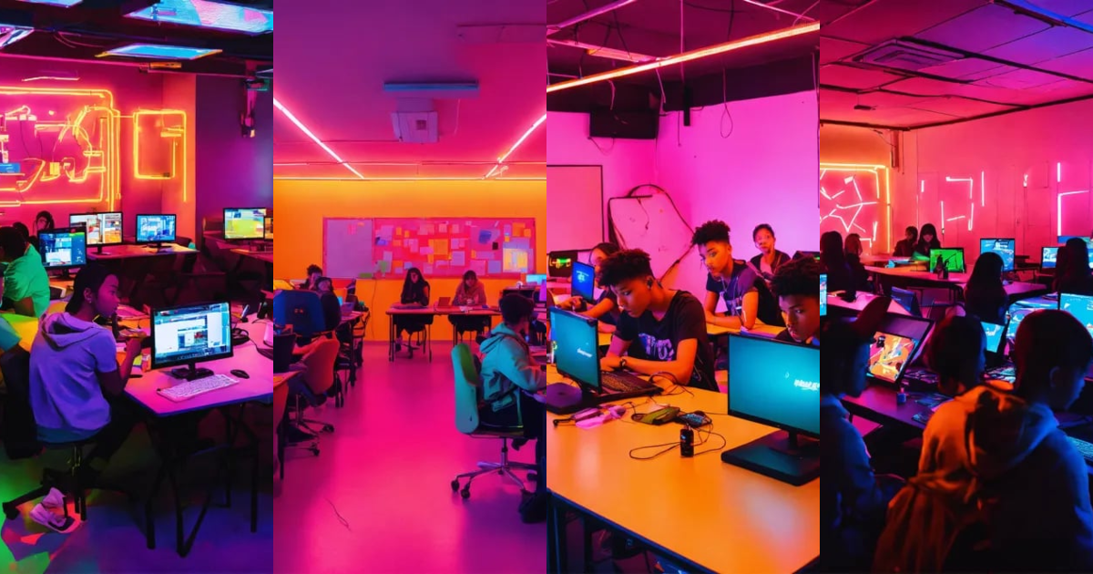 Lexica - A group of 20 students in a classroom, all with computers, in ...