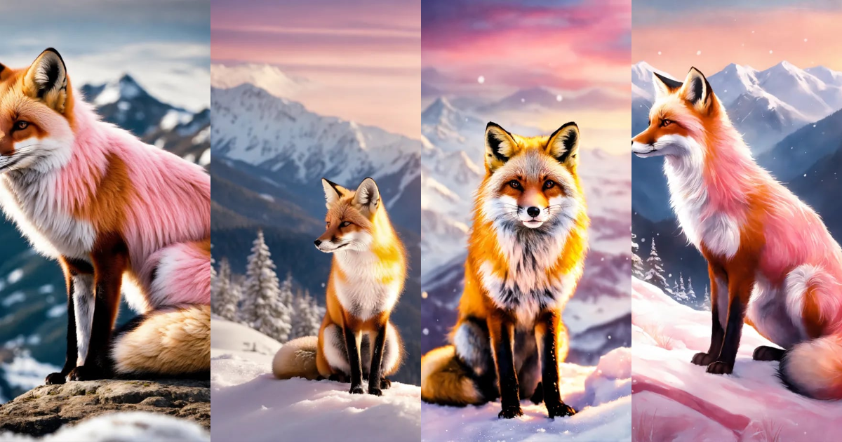 Lexica - Light pink fox, champagne fox, in the snow mountains