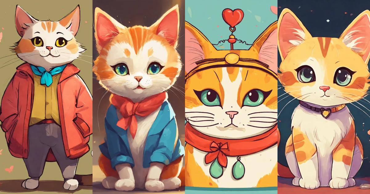 Lexica - Cat character, kind, memorable, bright, cute. cartoon drawing