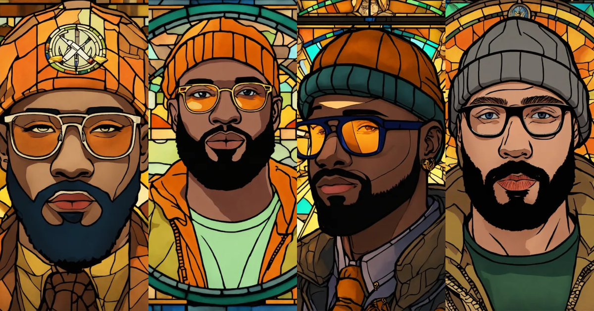 Lexica - HD, 4K, Background is stained glass with images in the stained ...