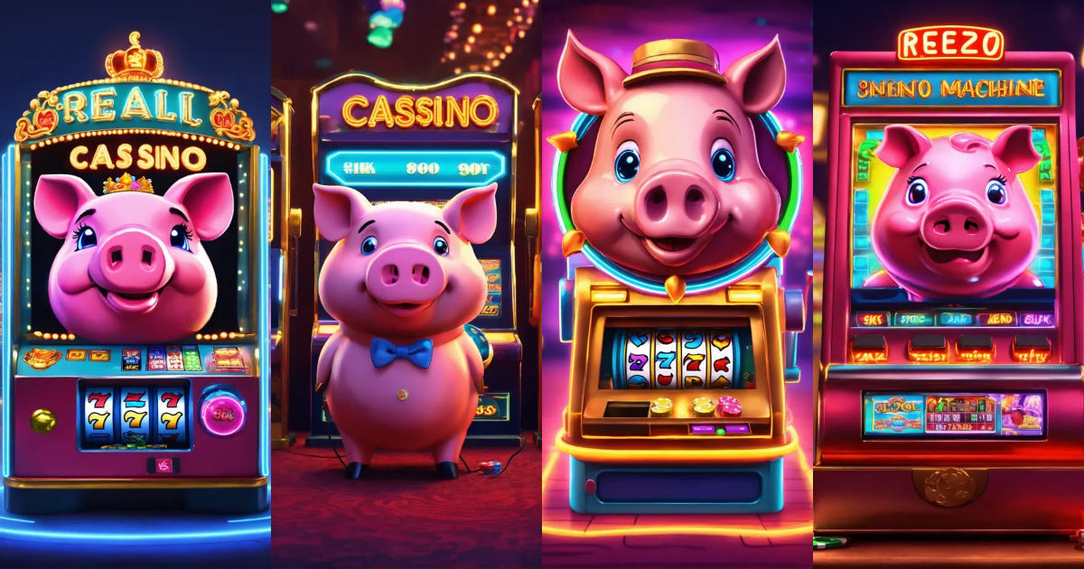 Lexica - 3D REAL CUTE CARTOON BIG CAP PIG casino slot machine in the ...