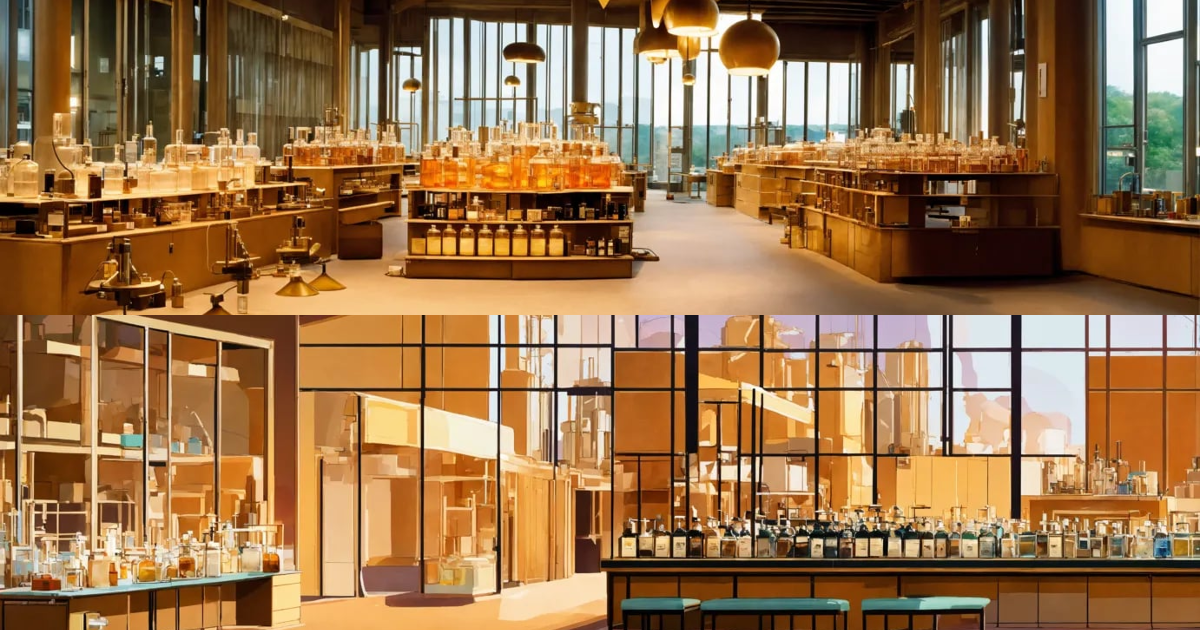 Lexica - Representation of a perfume manufacturing plant, view of the ...