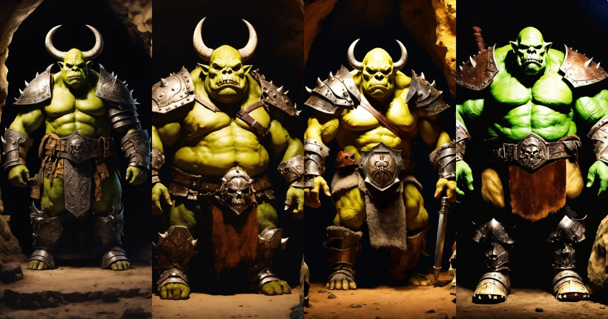 Lexica - Ogre with armor made in human skulls in cave, digital painting ...