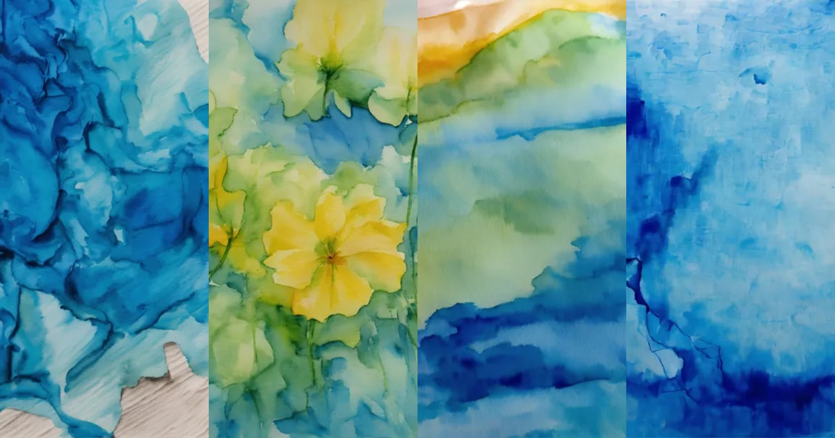 Lexica - A blue watercolor painting on full sheet of crinkled paper