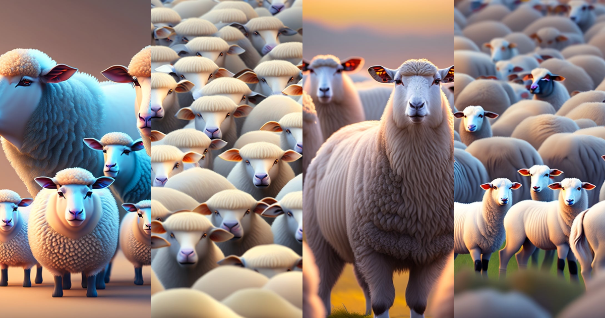Lexica - Animted sheep flock, realistic, seen frome side angle, focused ...
