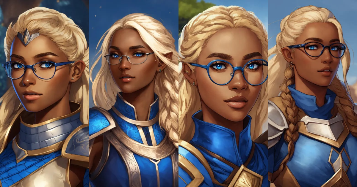 Lexica - A very brown skinned half elf woman, wearing glasses with deep ...