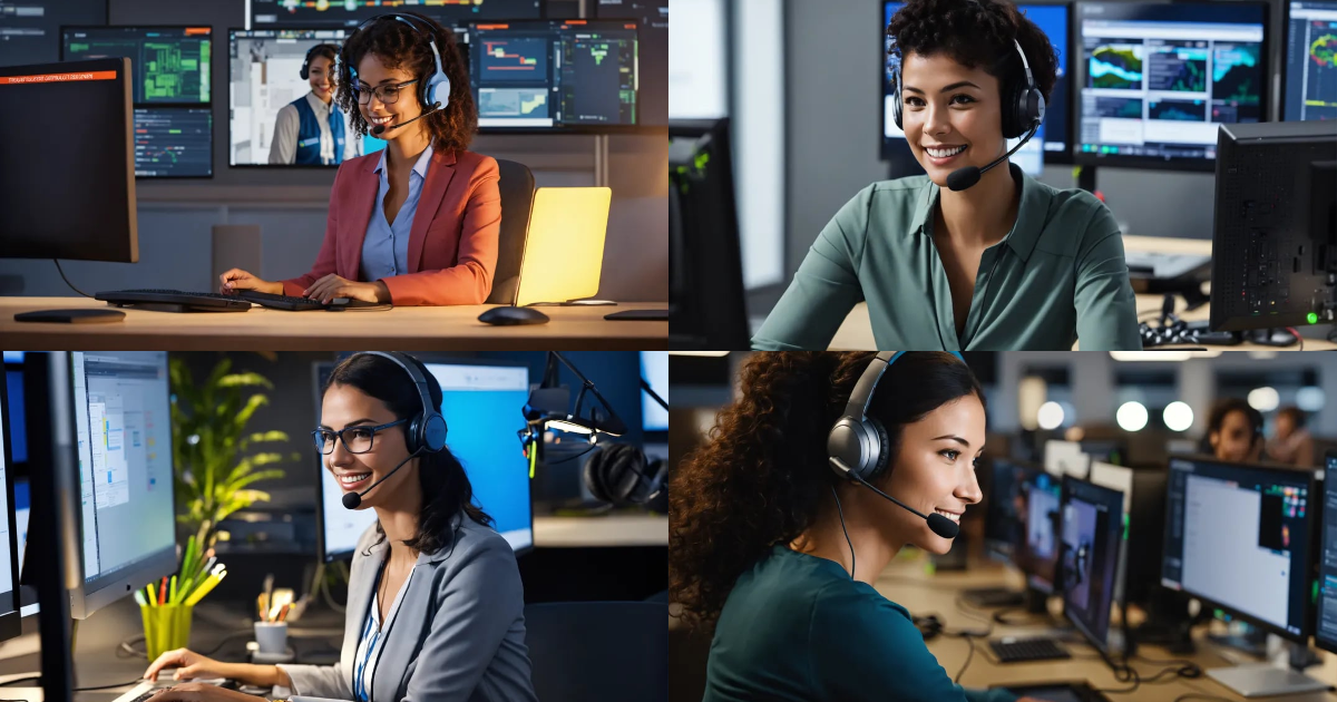Lexica - Stock photo, detailed A technical support woman, wearing a ...