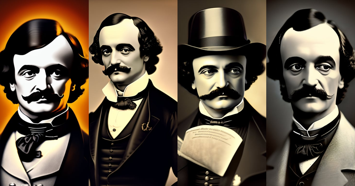 Lexica - Depict Edgar Allan Poe with a happy face in the 21st century