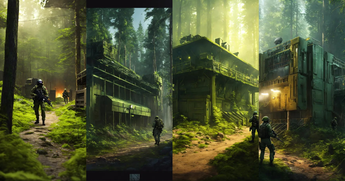 Lexica - Clean and active sci fi military forest compound, military ...