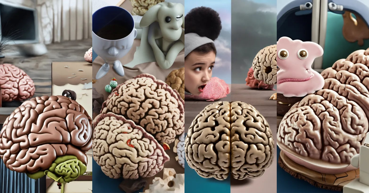 Lexica - Funny brain vs scared brain on a brown background