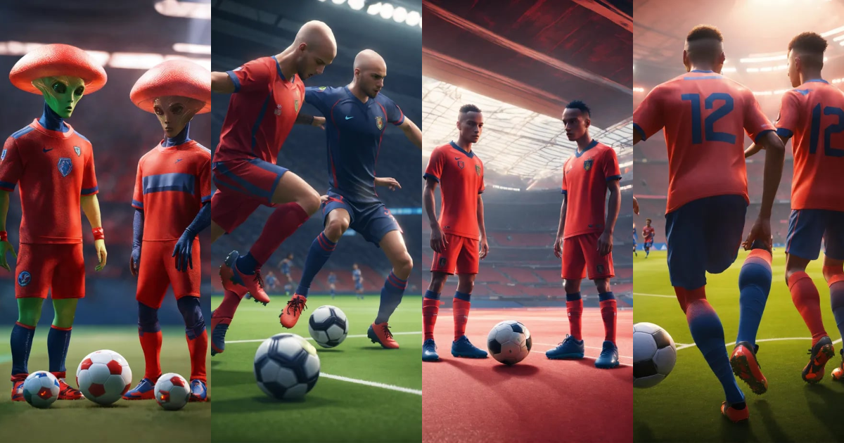 Lexica - Two alien soccer players are playing a game of soccer, in the ...