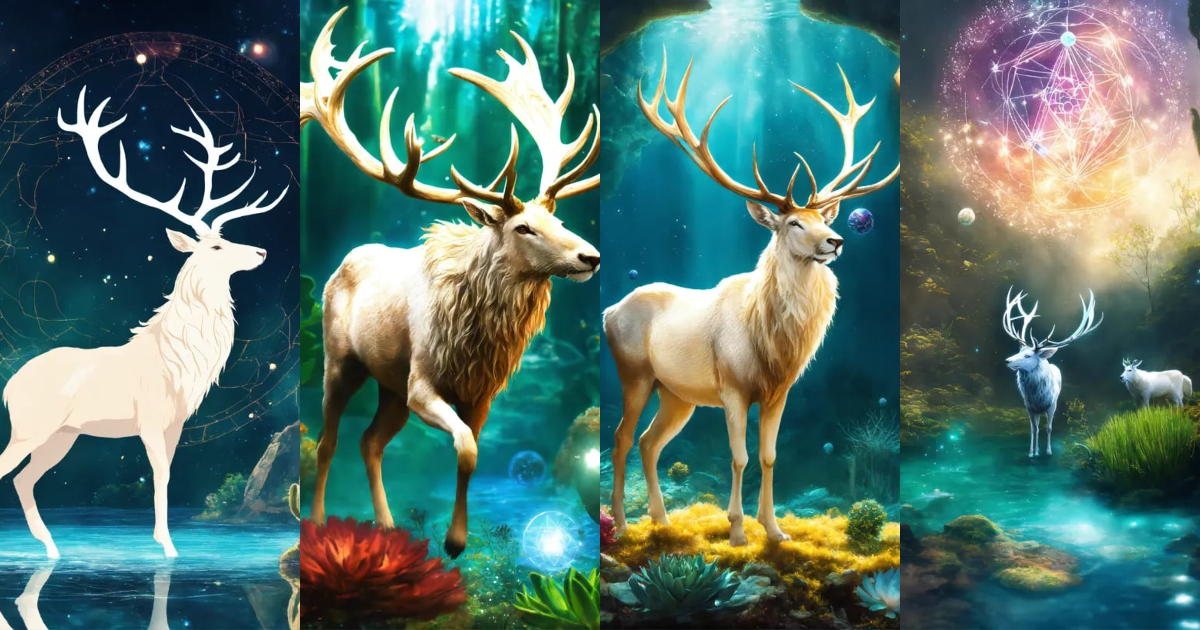 Lexica - Underwater long exposure photography, a giant white elk flying ...