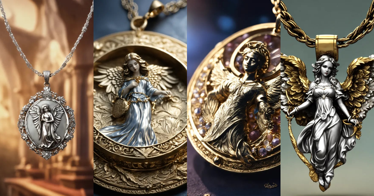 Lexica - A modest necklace hand engraved on with an angel wrapped by a ...