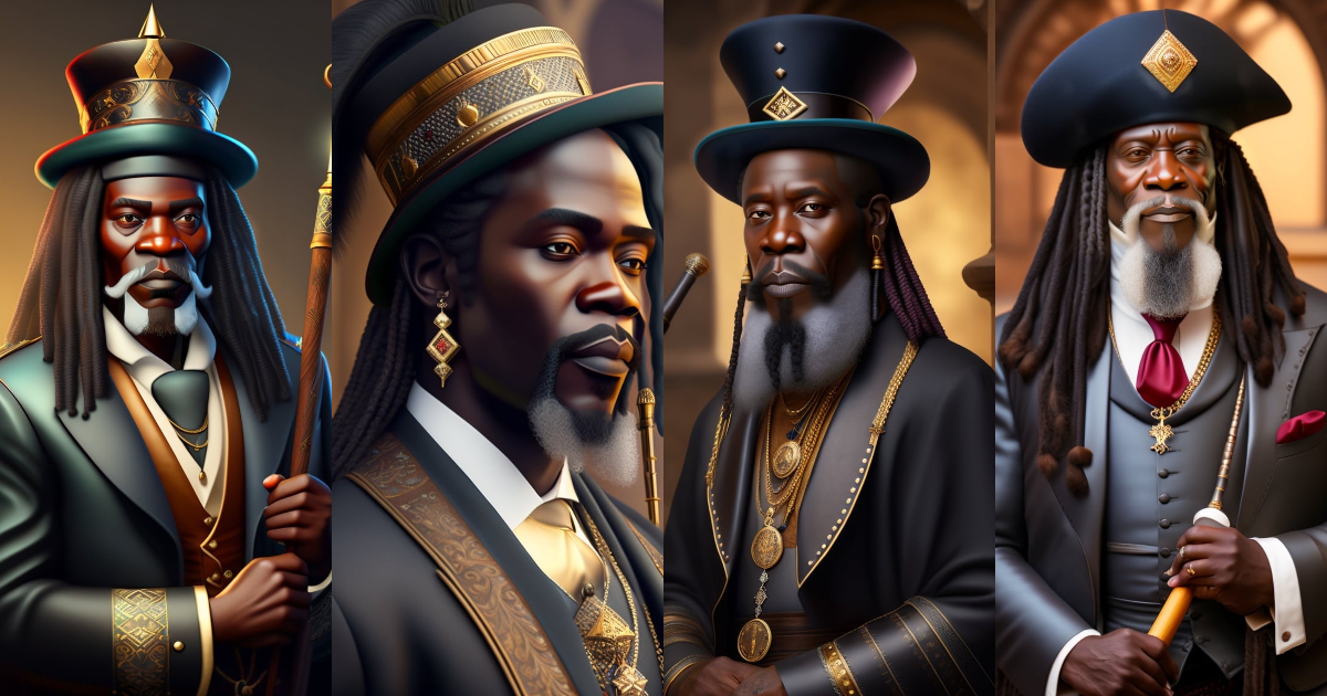 Lexica - Papa Legba with his cane, with white beards and his pipe, veve ...