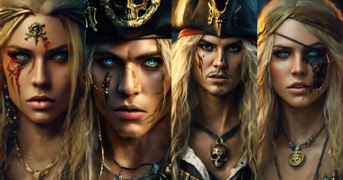Lexica - Photorealistic, closeup, beautiful savage pirate facing the ...