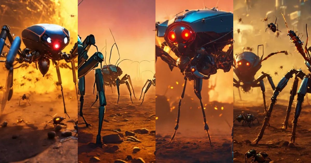 Lexica - Swarms of large evil ant faced robots with spider like legs ...