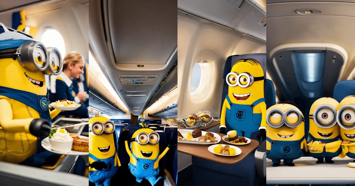 Lexica - Minions performing cabin service onboard a lufthansa aircraft