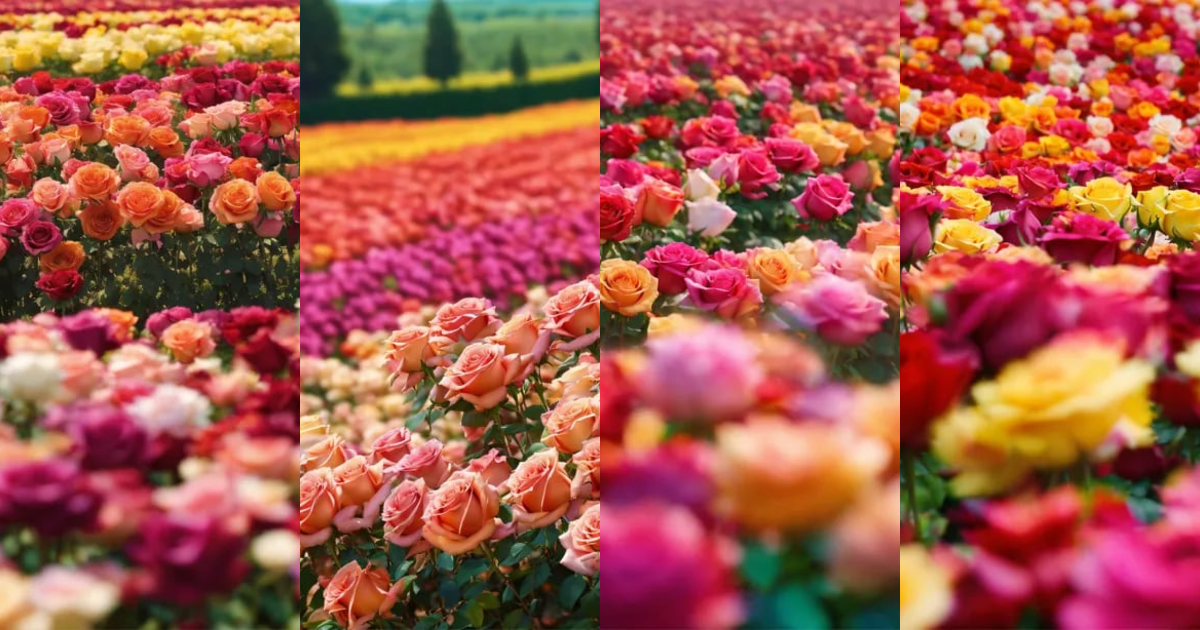 Lexica - Move on to a picture of a field of colorful Roses, with rows ...