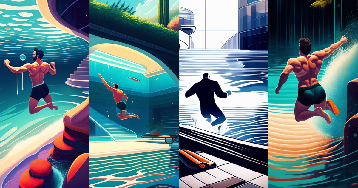 Lexica - A man jumps into a pool with ideas. detailed illustration ...