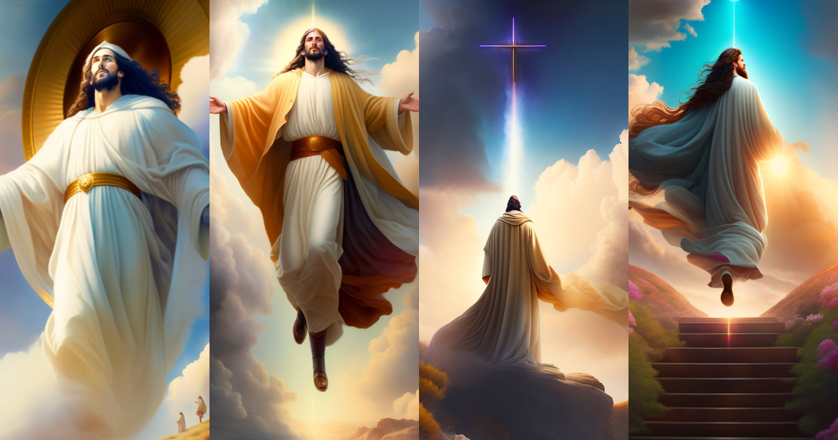 Lexica - Jesus ascending to heaven before his crowd people on a ...