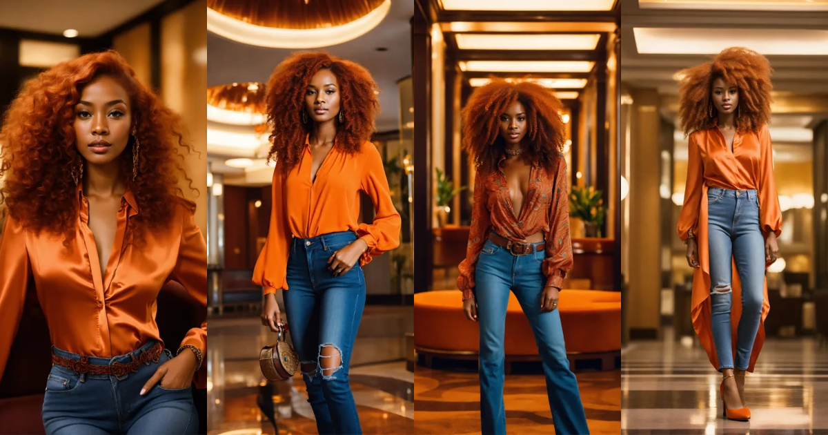 Lexica - Pretty human looking alien with dark orange skin, big reddish ...
