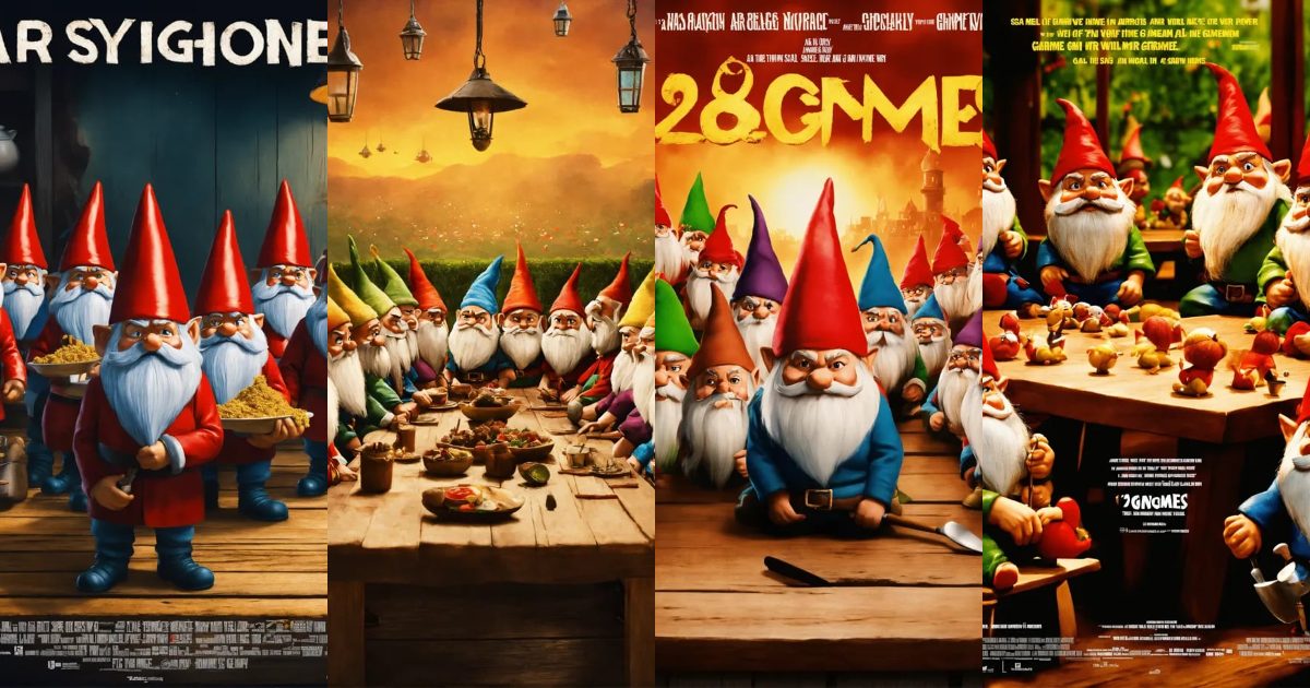 Lexica - A film poster for 12 Angry Gnomes, but all the gnomes have been replaced with Gnomes ...