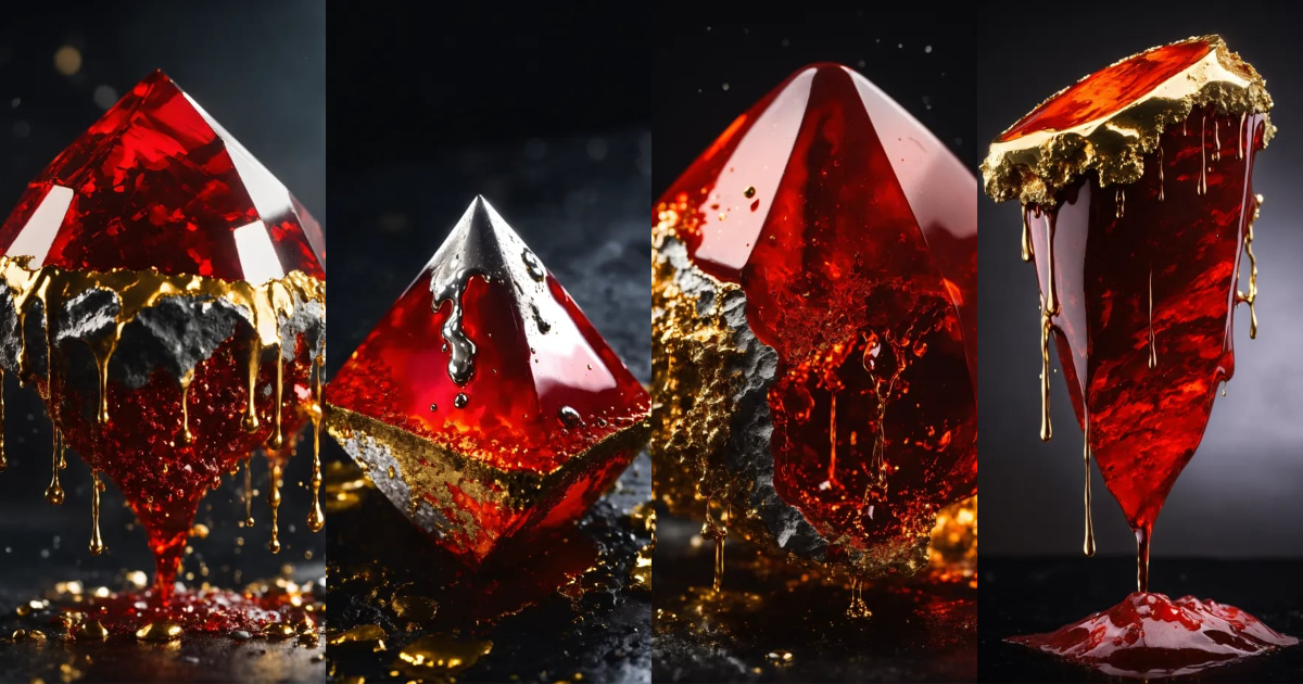 Lexica - A vermilion stone, half gold and silver, dripping, 4k, dark ...