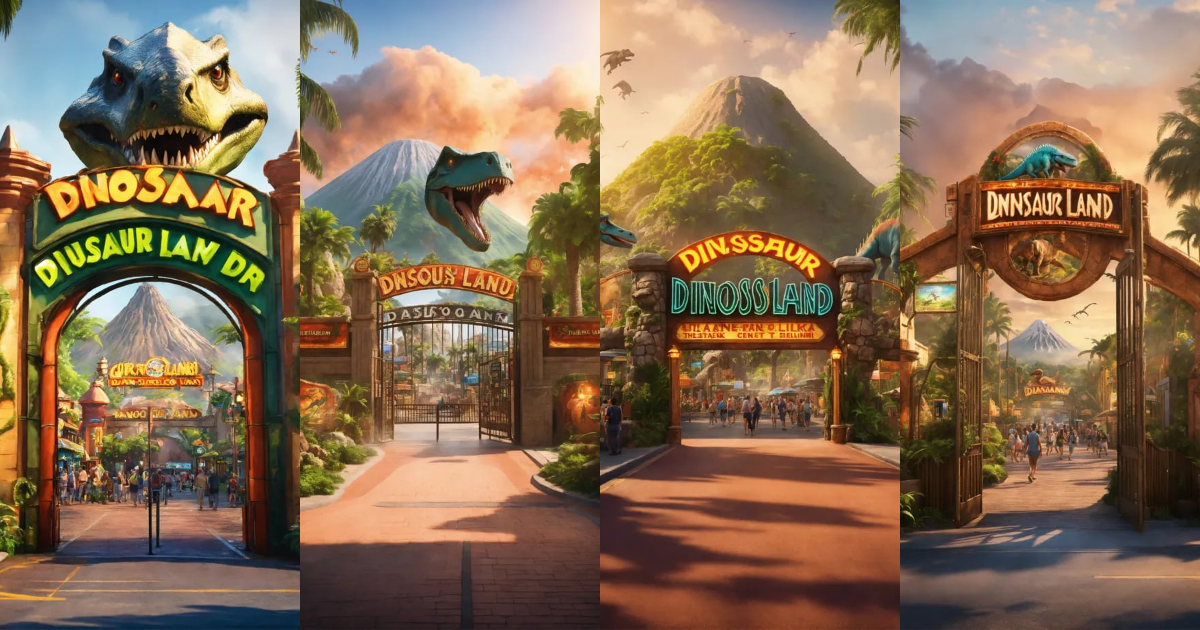 Lexica - Scifi style view of Dinosaur Land theme park main street ...